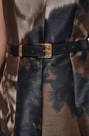 Donna Karan New York Printed V-neck Belted Midi Dress