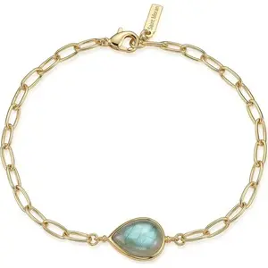 ST. MORAN 14k Gold Plated Labradorite Chain Bracelet - Green/gold