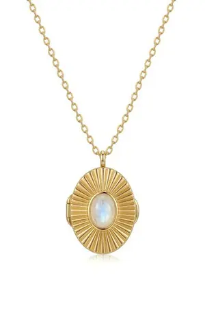 ST. MORAN 14k Gold Plated Moonstone Sunburst Pendant Necklace - White/gold