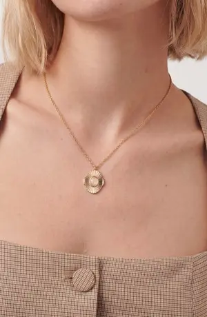 ST. MORAN 14k Gold Plated Moonstone Sunburst Pendant Necklace
