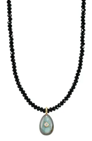 ST. MORAN Black Spinel Beaded Teardrop Pendant Necklace - Black/green