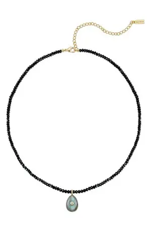 ST. MORAN Black Spinel Beaded Teardrop Pendant Necklace