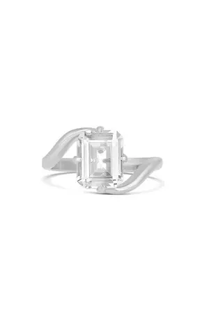 SHYMI Floating Emerald Cut Cubic Zirconia Cocktail Ring - Silver