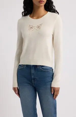 LoveShackFancy Mingley Wool And Cashmere Sweater With Lace Bow - Cozy Ivory