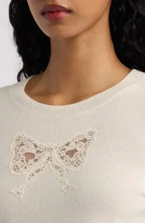 LoveShackFancy Mingley Wool And Cashmere Sweater With Lace Bow