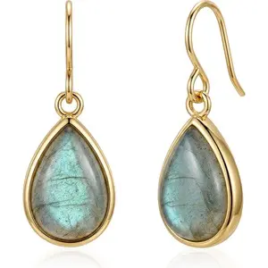 ST. MORAN 14k Gold Plated Teardrop Labradorite Drop Earrings - Green/gold