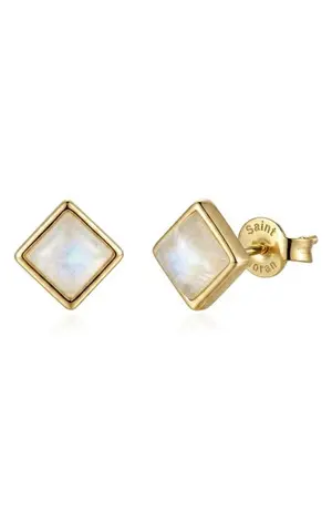 ST. MORAN 14k Gold Plated Square Stud Earrings - White/gold
