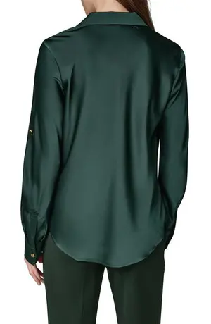 Donna Karan New York Cowl Neck Top With Roll Sleeves - Black Forest