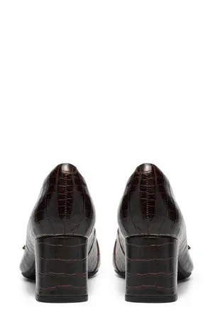 Clarks Fernie Edge Croc Embossed Leather Block Heel Pumps - Dark Brown Croc