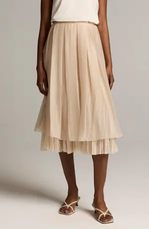 Vince Pleated Layered Midi Skirt