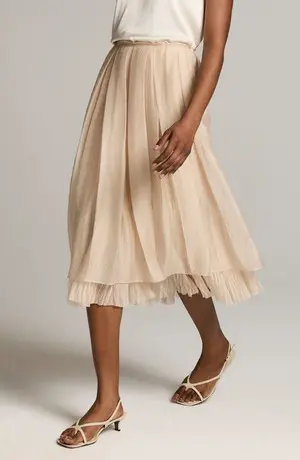 Vince Pleated Layered Midi Skirt