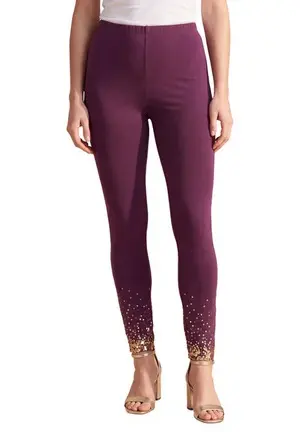 Roaman's Embellished Leggings - Berry Rose Sequin