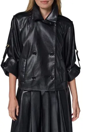 Donna Karan New York Roll Sleeve Faux Leather Jacket