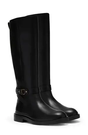 Clarks Previa Bit Knee High Leather Boot Black Leather