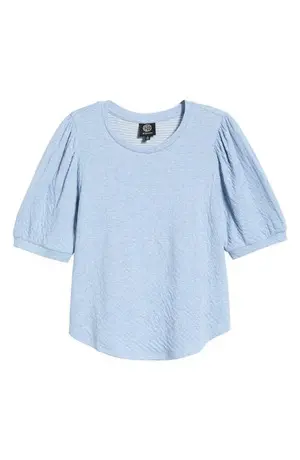 Bobeau Puff Sleeve Textured Cotton T-shirt
