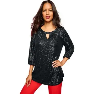 Roaman's Flared Sleeve Keyhole Lace Tunic