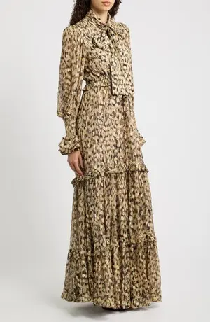 Kobi Halperin Dana Metallic Animal Print Long Sleeve Dress