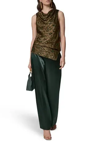 Donna Karan New York Sleeveless Burnout Floral Drape Neck Top