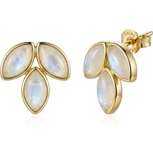 ST. MORAN Marquise Moonstone Stud Earrings - White/gold
