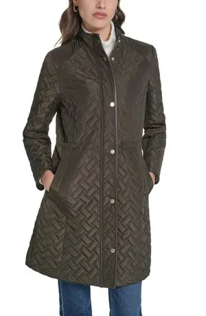 Cole Haan Signature Quilted Stand Collar Jacket - Olive