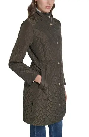 Cole Haan Quilted Stand Collar Jacket - Olive