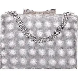 Nina Regalo Crystal Bow Clutch - Silver