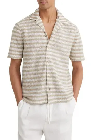 REISS Island Striped Knit Button-up Shirt