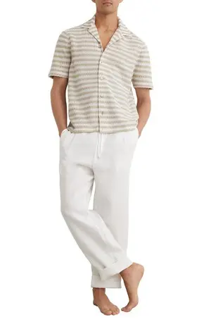 REISS Island Striped Knit Button-up Shirt