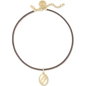 Ramy Brook Cubic Zirconia Pendant Leather Collar Necklace - Brown/gold