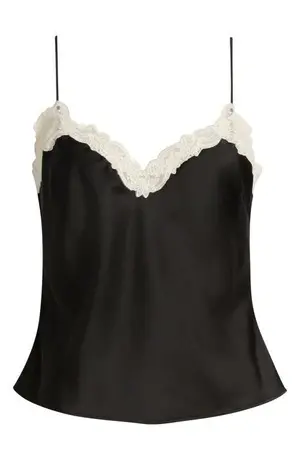 LoveShackFancy Roxsana Lace Trim Satin Camisole - Black