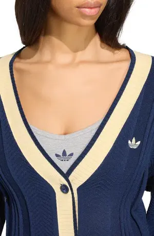 ADIDAS ORIGINALS V-neck Cardigan With Trefoil Logo - Night Indigo