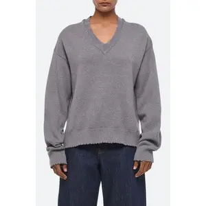 Helmut Lang Cotton V-neck Sweater - Grey Melange