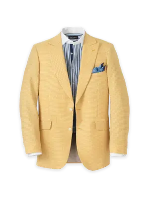 PAUL FREDRICK Houndstooth Wool Single Breasted Peak Lapel Sport Coat - Yellow