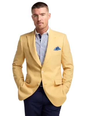 PAUL FREDRICK Houndstooth Wool Single Breasted Peak Lapel Sport Coat