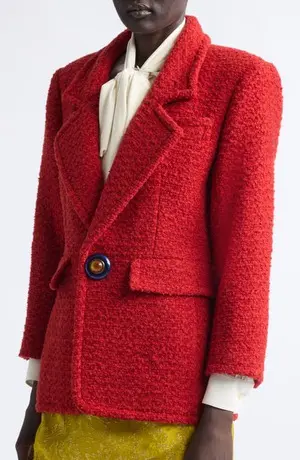 Saint Laurent One-button Wool & Silk Blend Tweed Jacket