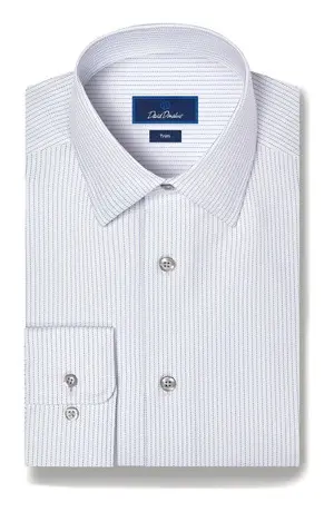 David Donahue Trim Fit Striped Dress Shirt - Pearl