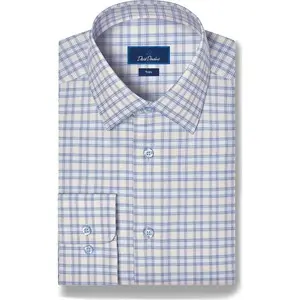 David Donahue Trim Fit Plaid Cotton Dress Shirt Sand/blue
