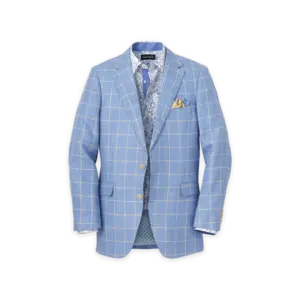 PAUL FREDRICK Linen Blend Windowpane Single Breasted Notch Lapel Sport Coat - Blue/yellow