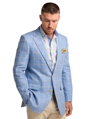 PAUL FREDRICK Linen Blend Windowpane Single Breasted Notch Lapel Sport Coat