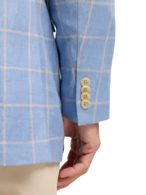 PAUL FREDRICK Linen Blend Windowpane Single Breasted Notch Lapel Sport Coat