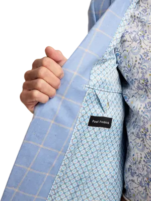 PAUL FREDRICK Linen Blend Windowpane Single Breasted Notch Lapel Sport Coat