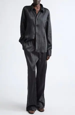 COURREGES Oversize Crinkled Satin Button-up Shirt