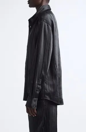 COURREGES Oversize Crinkled Satin Button-up Shirt