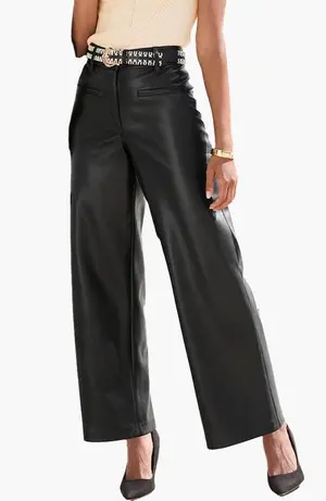 LASCANA Faux Leather Wide Leg Pants - Black