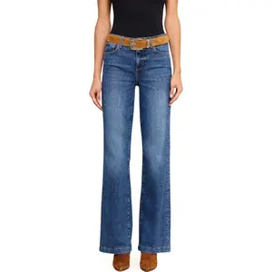 L'Agence Clayton Coated Raw Hem Wide Leg Jeans - Newcastle