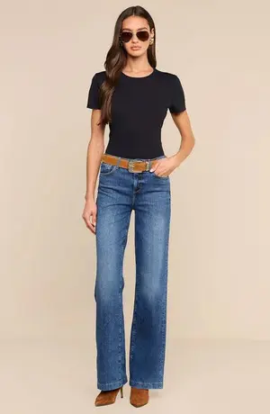 L'Agence Clayton Coated Raw Hem Wide Leg Jeans