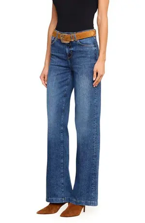 L'Agence Clayton Coated Raw Hem Wide Leg Jeans
