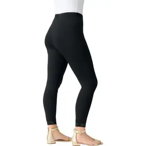 Roaman's Lace Trim Essential Stretch Legging - Black