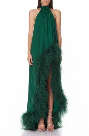 BRONX BANCO Madeline Feather Detail High-low Gown