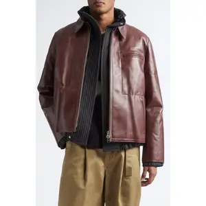 Sacai Layered Leather Puffer Jacket - Brown/black
